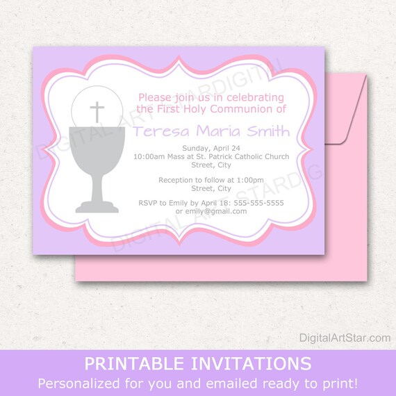 PRINTABLE First Communion Invitation Girl, Lavender Communion ...