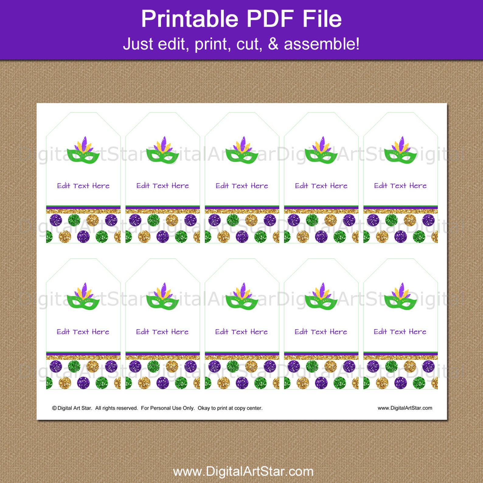 Mardi Gras Tags Mardi Gras Printable Tags Mardi Gras Favor | Etsy