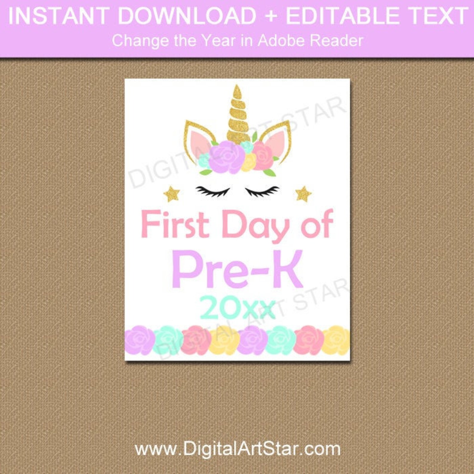 First Day of Pre-k Sign Girl Unicorn Pre K Sign Template - Etsy