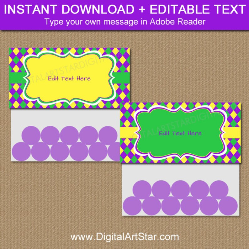 Mardi Gras Treat Bag Toppers Printable Mardi Gras Bag Toppers | Etsy
