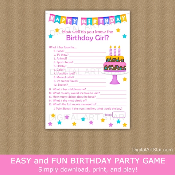 Girl Birthday Party Game, Girl Birthday Games, How Well Do You Know the ...