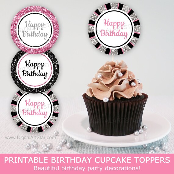 Pink Birthday Cupcake Toppers for Girls, Birthday Decorations for Women ...