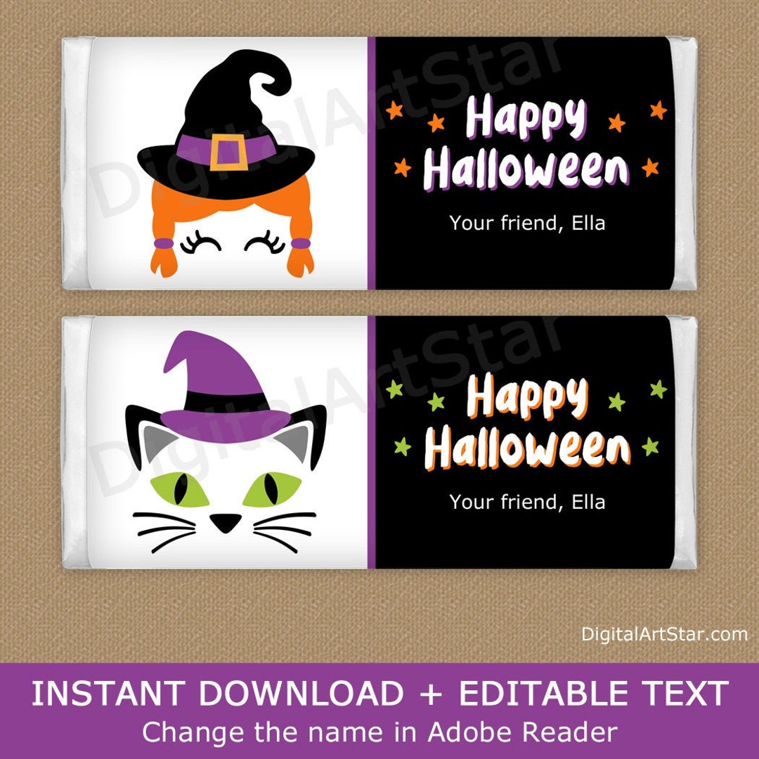 Girl Halloween Candy Bar Wrappers, Witch Halloween Candy Wrapper ...