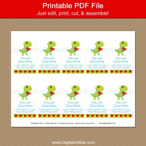 Dinosaur Valentine Tag, Boy Valentine Tags Printable, You Are Dinomite ...