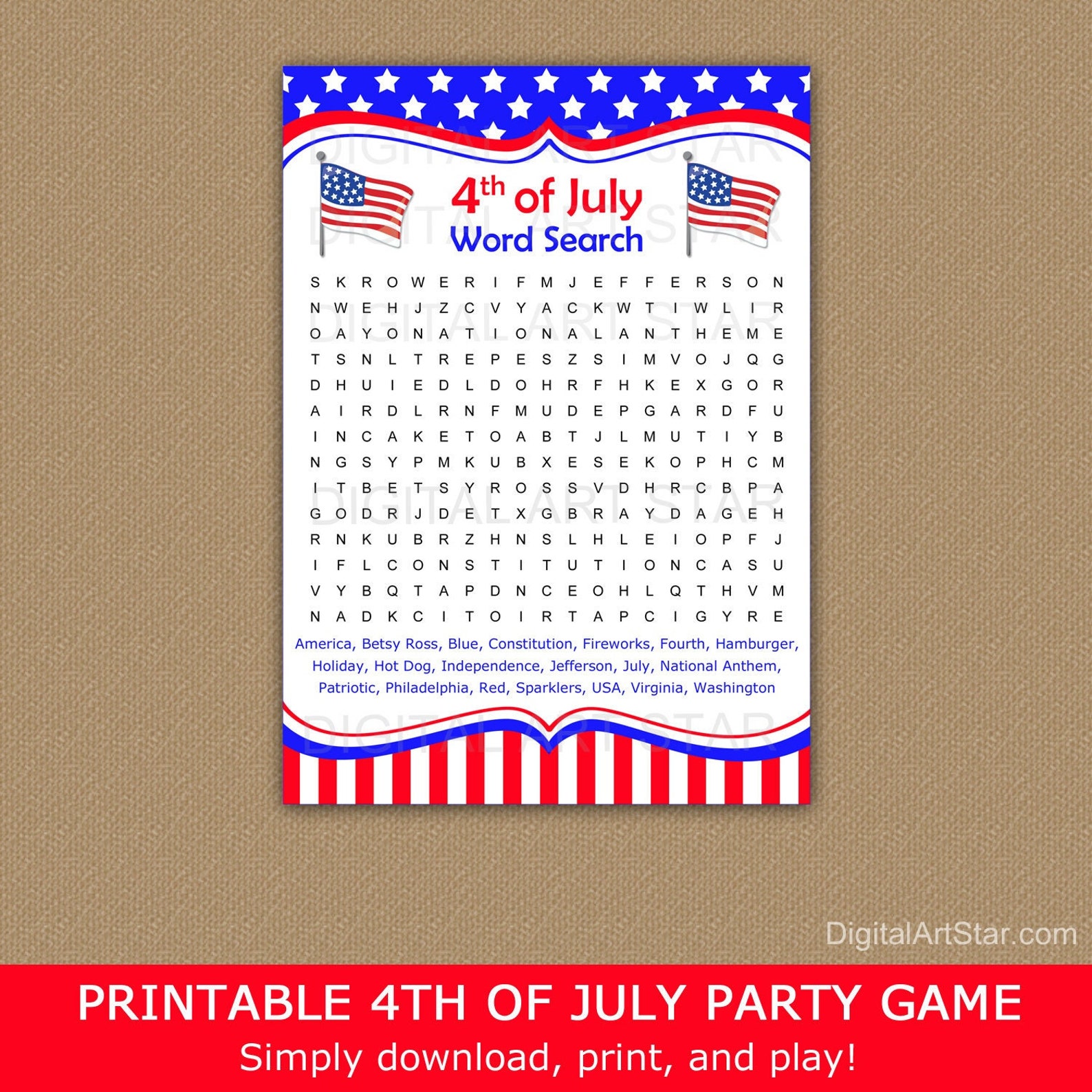 4th of July Word Search Game Printable Word Search Puzzles - Etsy