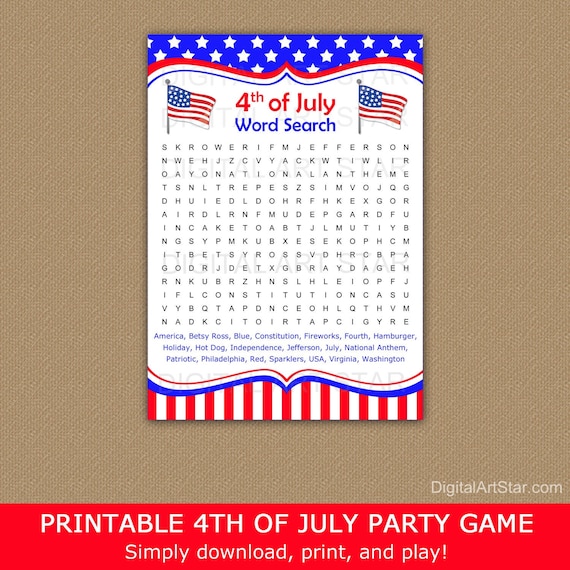4th of July Word Search Game Printable, Word Search Puzzles for Adults ...