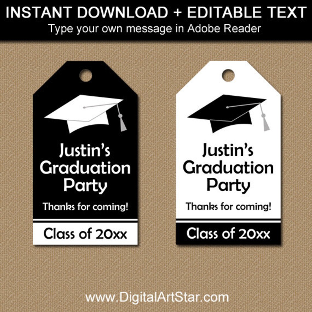 Black and White Graduation Favor Tags, Black Graduation Thank You Tags ...