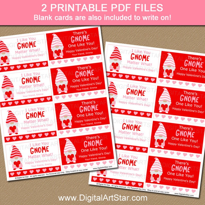 Valentines Day Cards for Kids Gnome Valentine Card Printable - Etsy