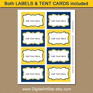 Navy Blue Yellow Printable Buffet Cards EDITABLE Tent Cards DIY Food ...