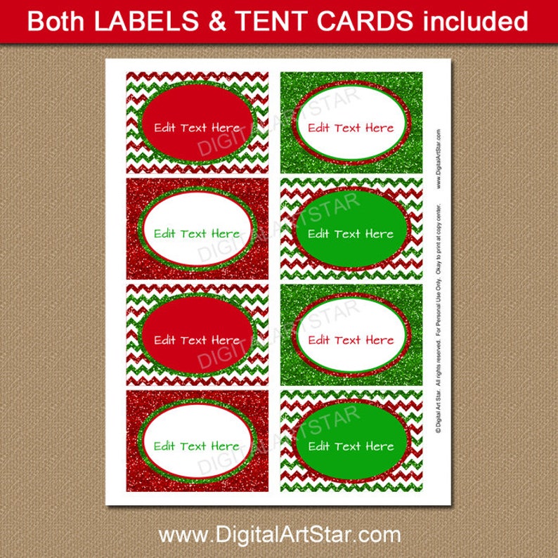 Christmas Labels Printable Candy Buffet Labels Place Cards | Etsy