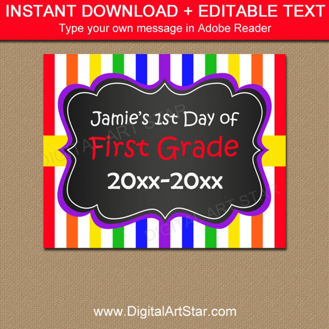 Rainbow First Day of School Sign Editable First Day of First - Etsy