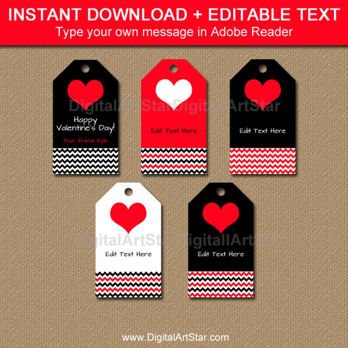 Valentine Gift Tag Printable Editable Valentines Day Tags - Etsy