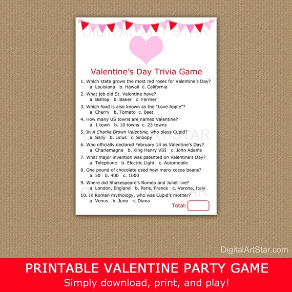 Valentines Day Trivia Game - Valentine Games Printable Download ...