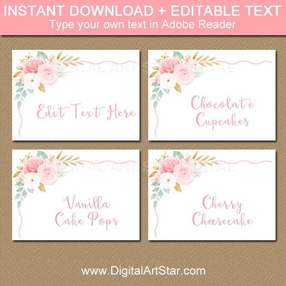 Floral Label Stickers, Floral Wedding Place Cards Template, Food Labels ...
