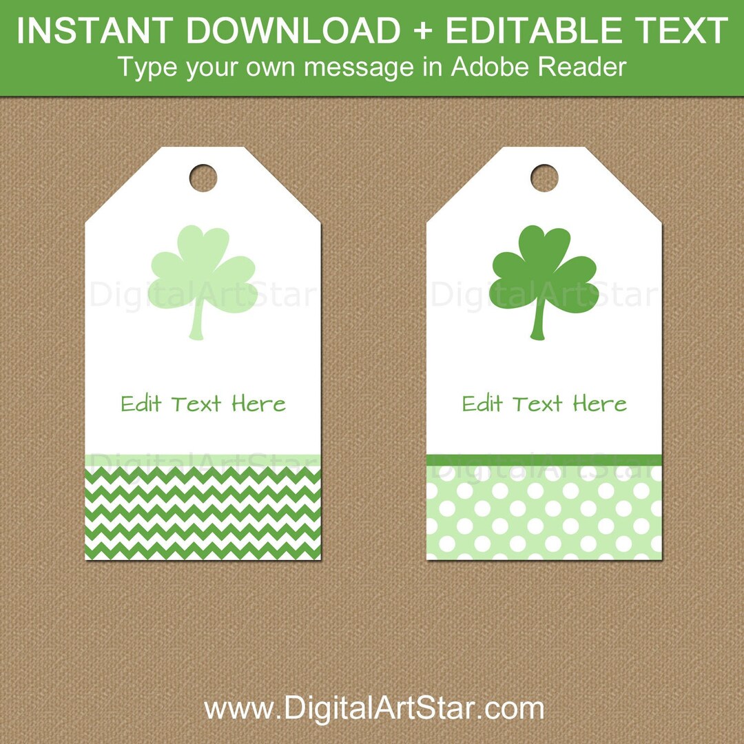 St Patricks Day Tags Printable, Shamrock Gift Tags, Shamrock Favor Tags ...