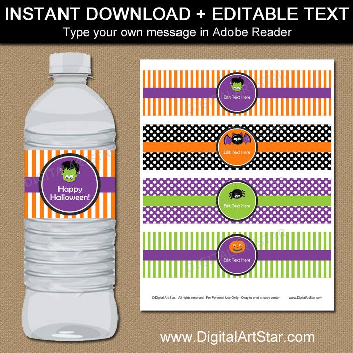 Halloween Printable Editable Labels for Water Bottles Water | Etsy
