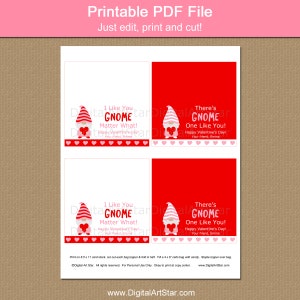Gnome Valentine Treat Bag Toppers Printable Valentine Bag - Etsy