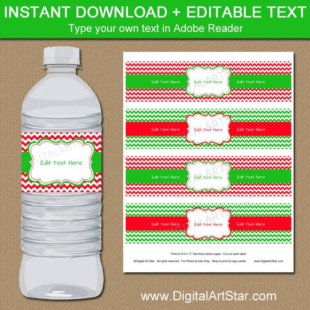 Printable Water Bottle Labels Christmas Holiday Water Bottle - Etsy