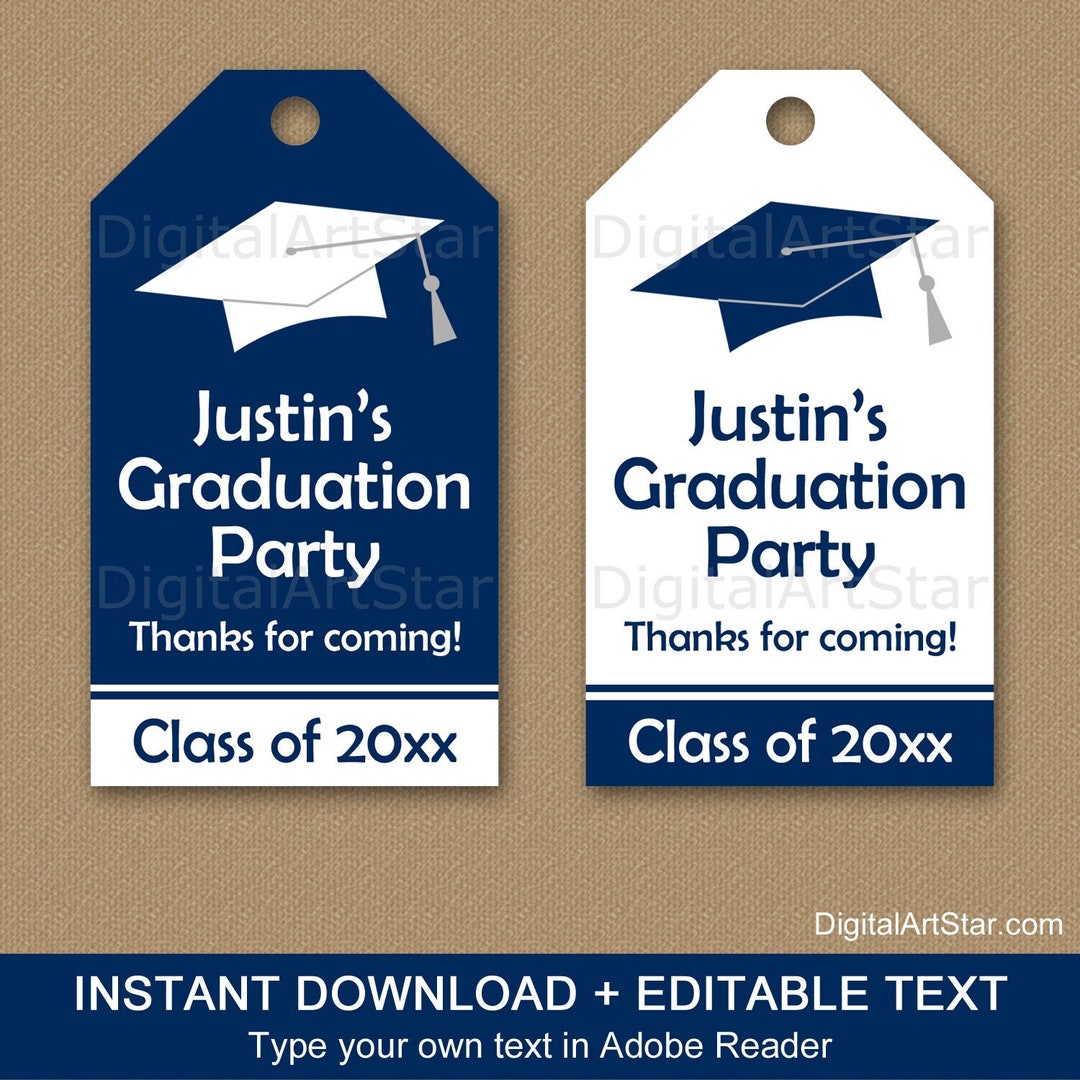 Blue Graduation Favor Tags Navy Blue Graduation Printable Template ...
