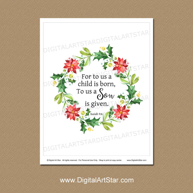 Christmas Bible Verse Printable for Unto Us a Child is Born - Etsy