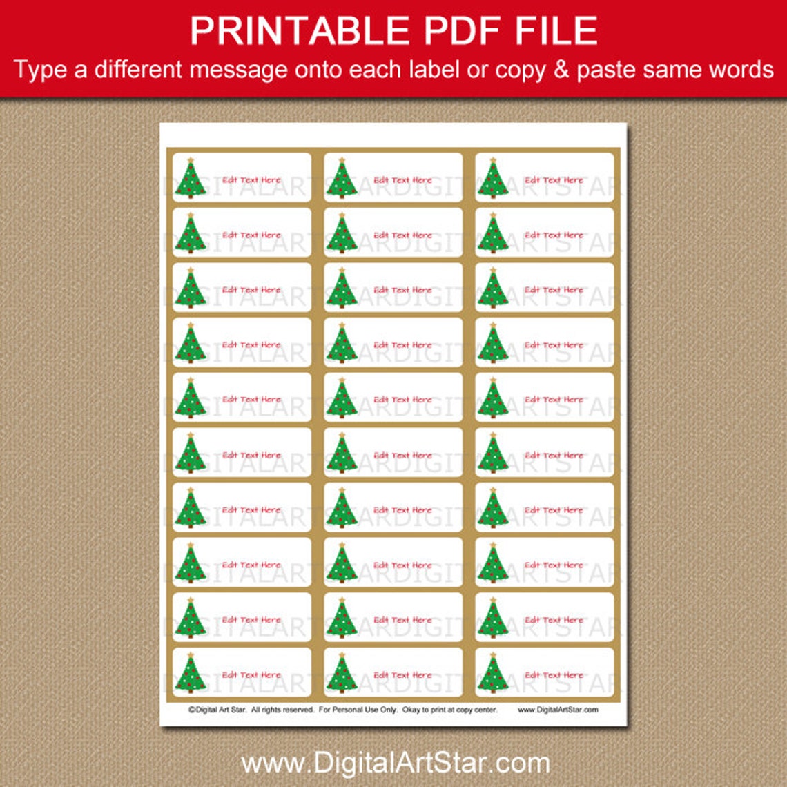 Christmas Address Labels Editable Christmas Tree Address - Etsy