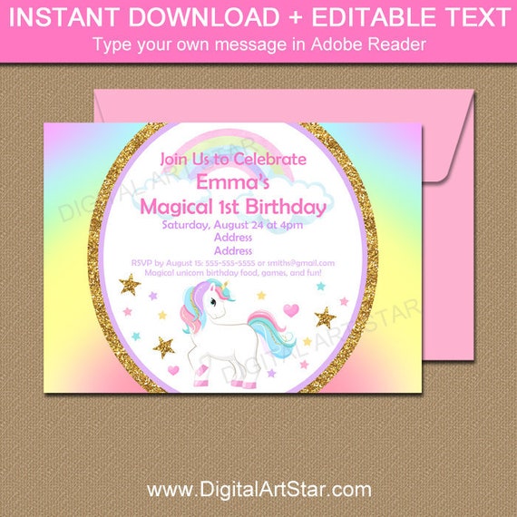Unicorn Invitation Instant Download, Rainbow Unicorn Birthday ...