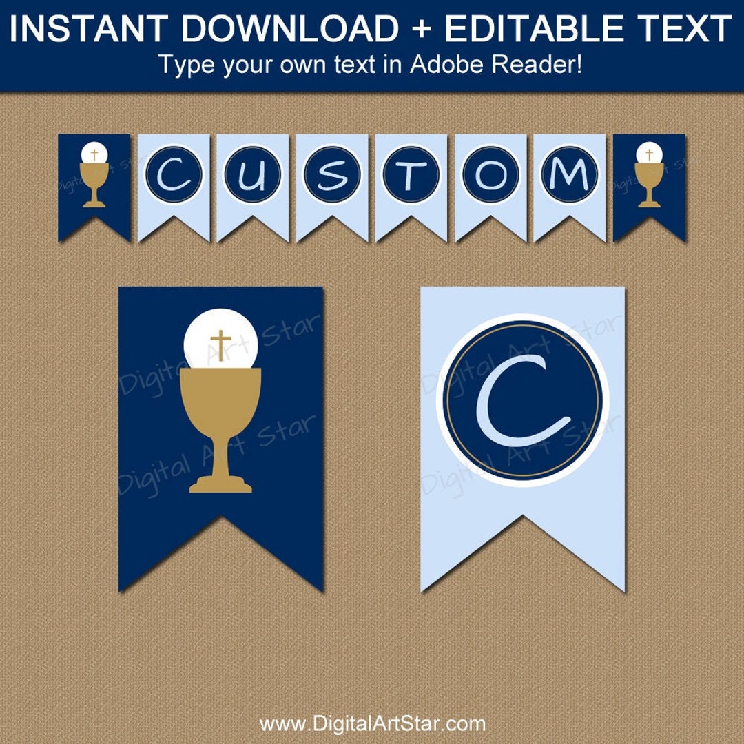 First Communion Banner for Boys, Blue First Communion Decorations Boy ...