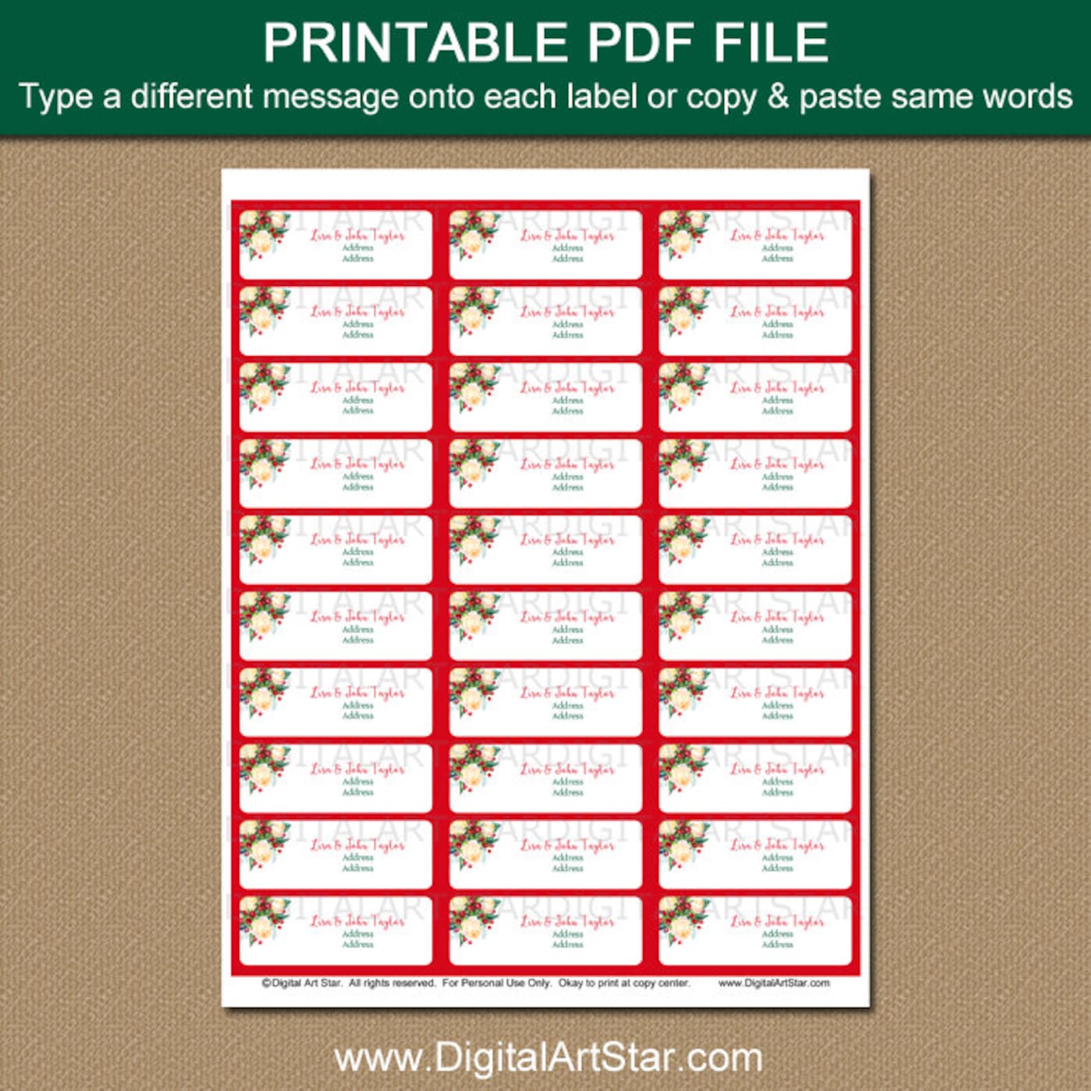 Christmas Address Label Download Printable Address Label - Etsy