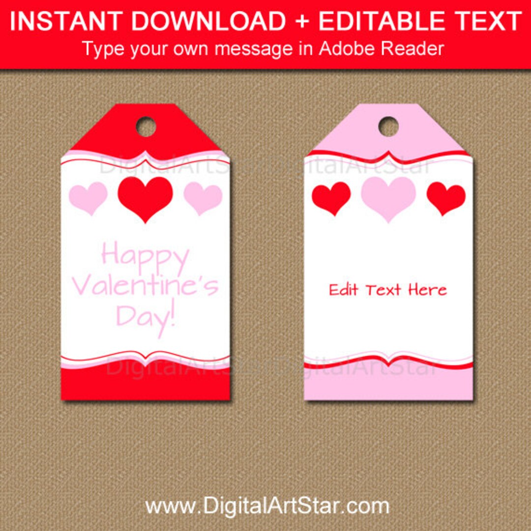 Printable Valentines Day Gift Tag Template, Red and Pink Heart Gift ...