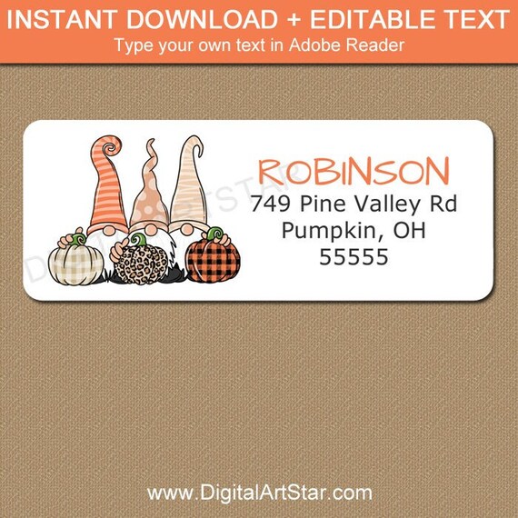 Fall Address Label Template, Fall Gnome Address Labels, Autumn Return ...