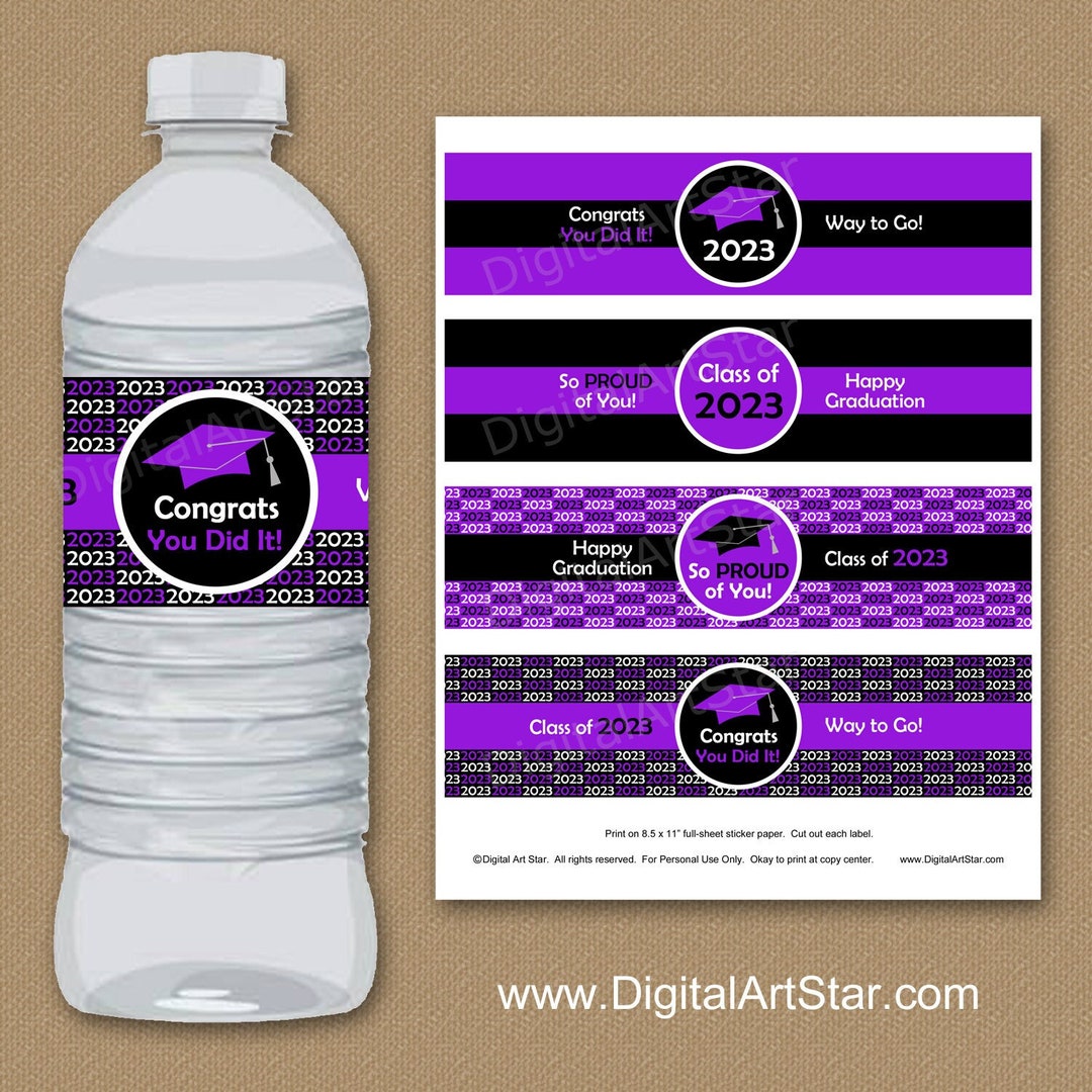 Purple and Black Graduation Water Bottle Labels Senior 2023 - Etsy