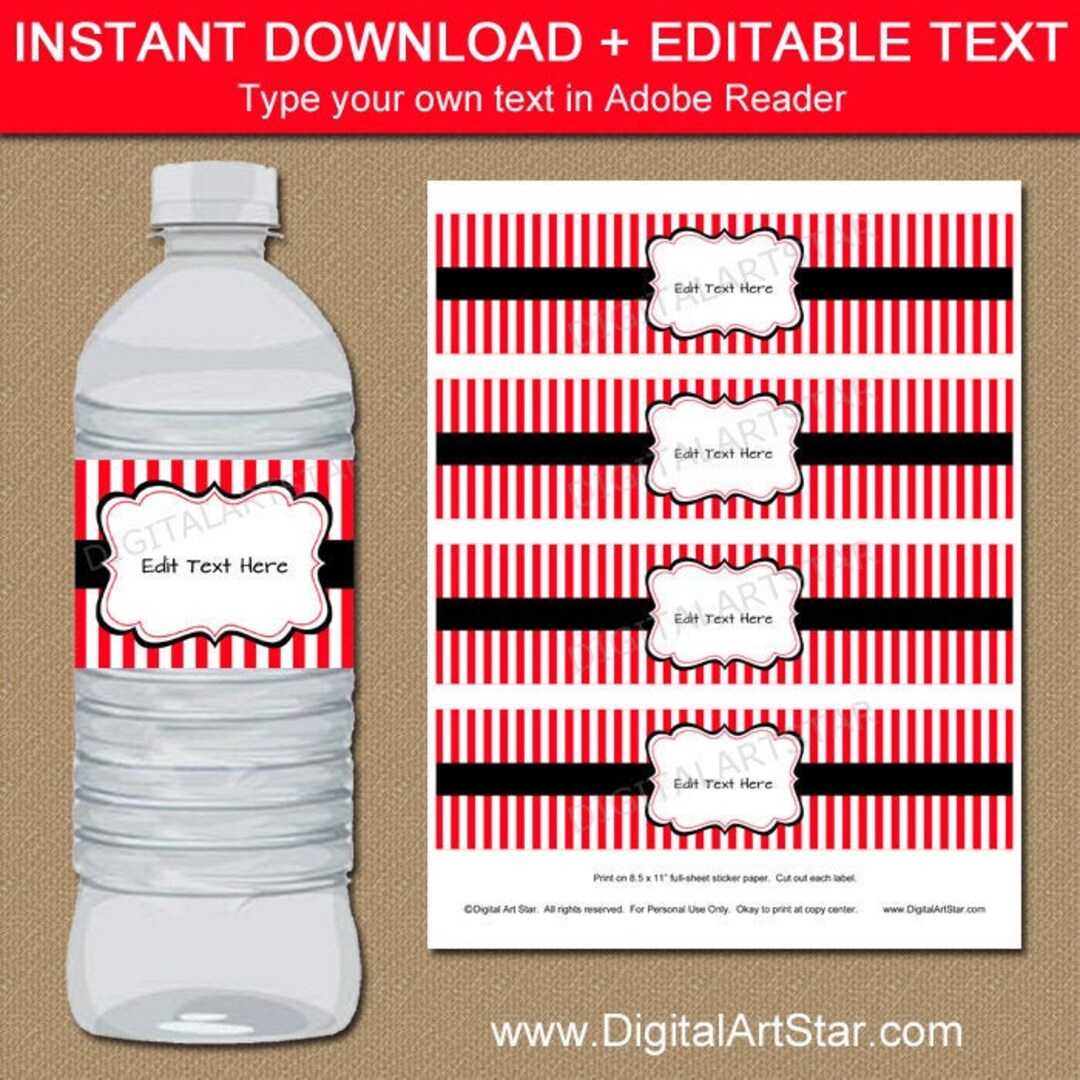 Water Bottle Labels Red and Black Birthday Party Decorations, Baby ...