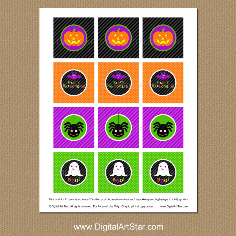 Kids Halloween Cupcake Toppers Printable Halloween Cupcake - Etsy