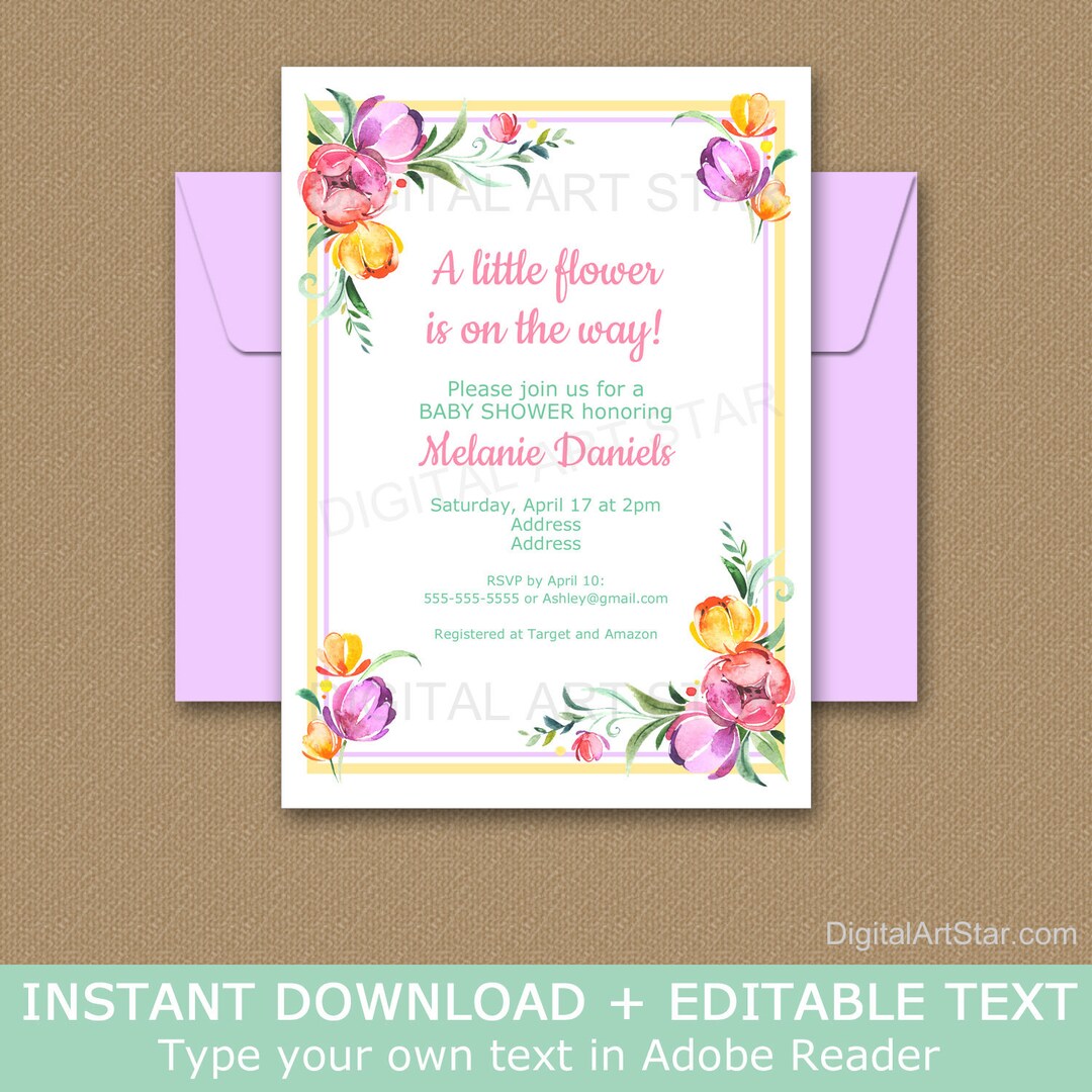 Spring Baby Shower Invitation Template Floral Baby Shower - Etsy