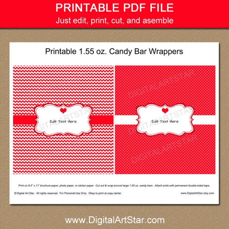 Red and White Printable Candy Bar Wrappers Valentines Day - Etsy