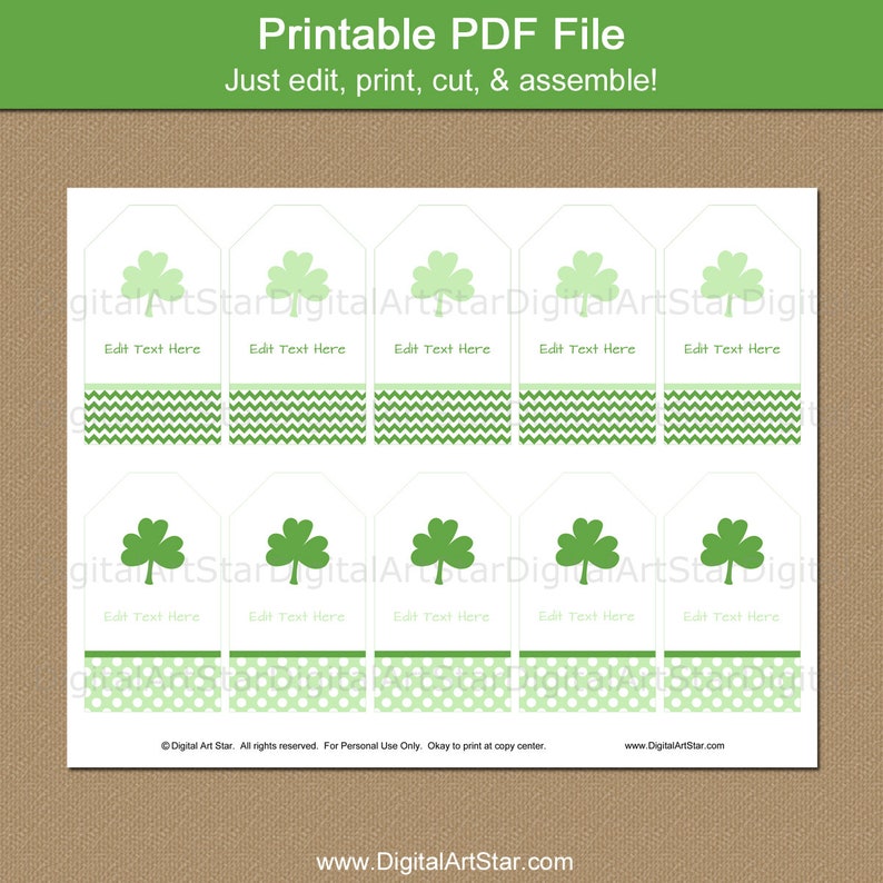 St Patricks Day Tags Printable Shamrock Gift Tags Shamrock - Etsy