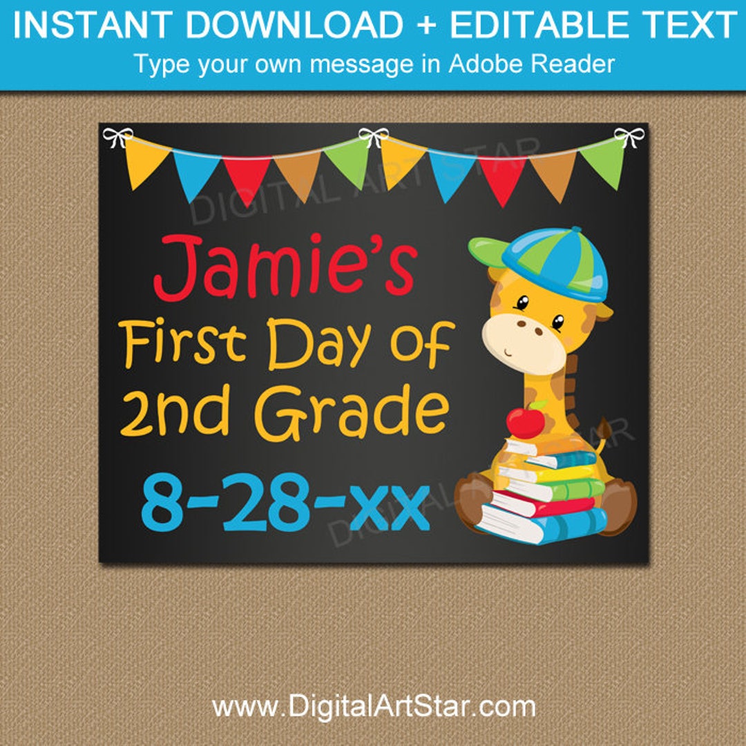 Editable First Day of School Chalkboard Sign Template First - Etsy