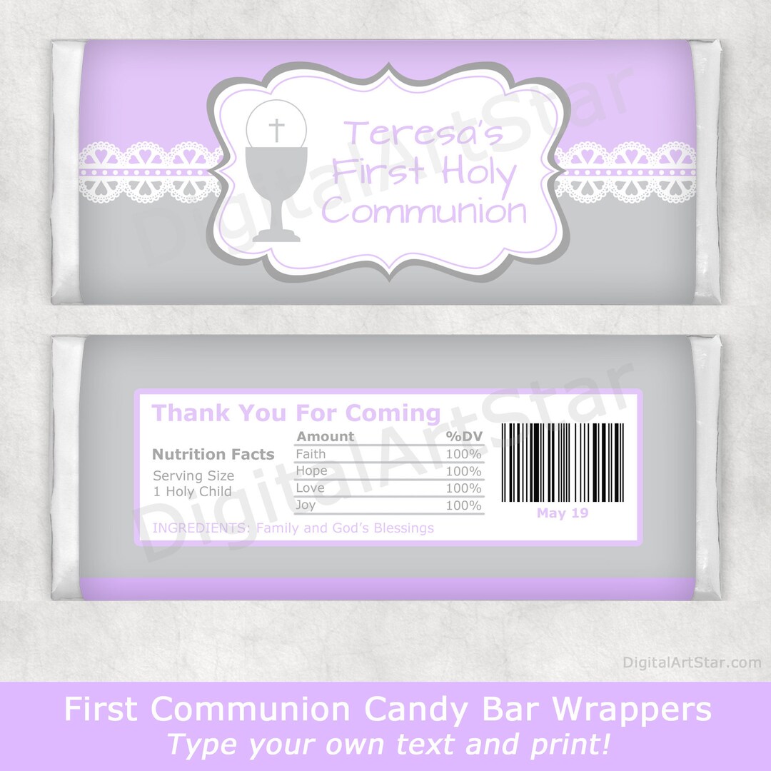 First Communion Chocolate Wrapper, First Communion Candy Bar Wrapper ...