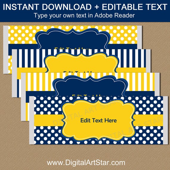 Boy Baby Shower Favors, Editable Candy Wrapper, Navy Blue and Yellow ...