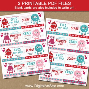 Monster Valentines Day Cards for Kids Printable Valentines for School ...
