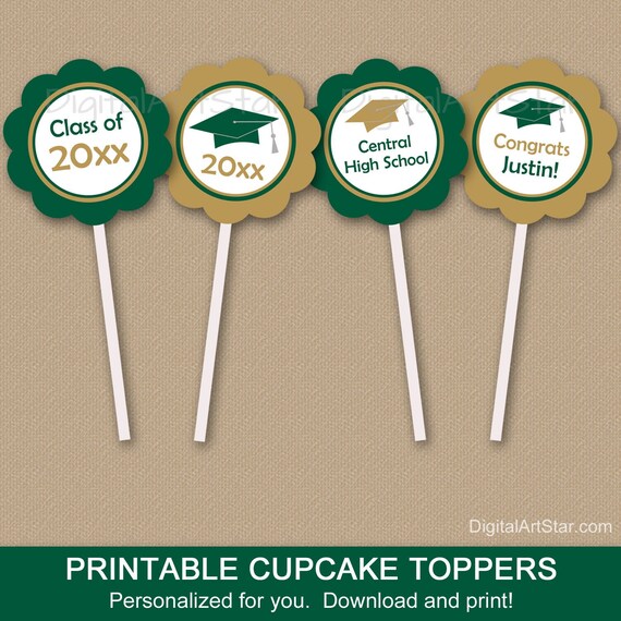 Personalized Graduation Cupcake Picks, 2023 Graduation PRINTABLE Party ...