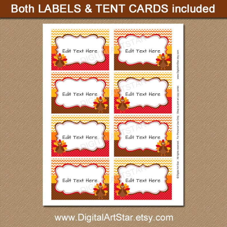 Printable Thanksgiving Food Tags Turkey Labels EDITABLE - Etsy