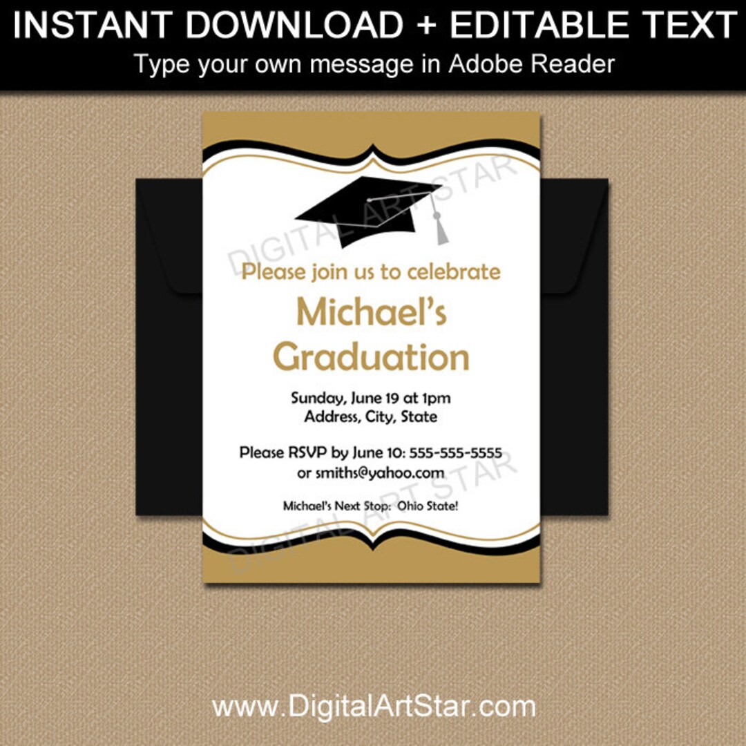 EDITABLE Graduation Invitations, Printable Graduation Party Invitations ...