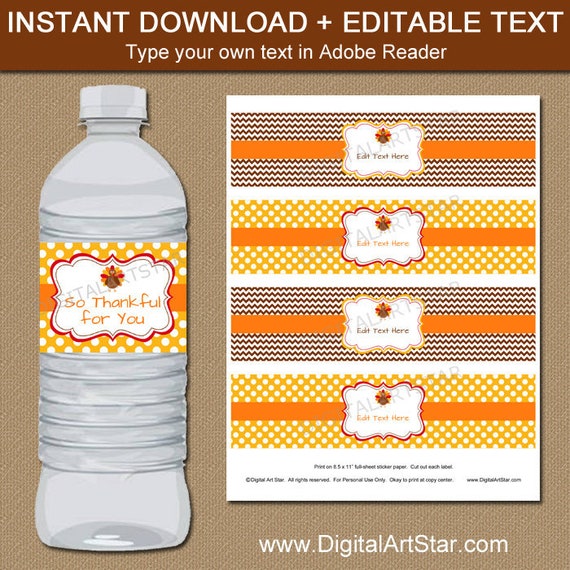 Fall Water Bottle Labels - Thanksgiving Water Bottle Stickers ...