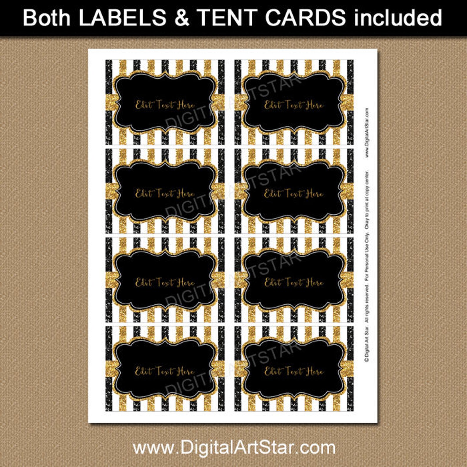 Black and Gold Food Labels Template Black and Gold Place | Etsy