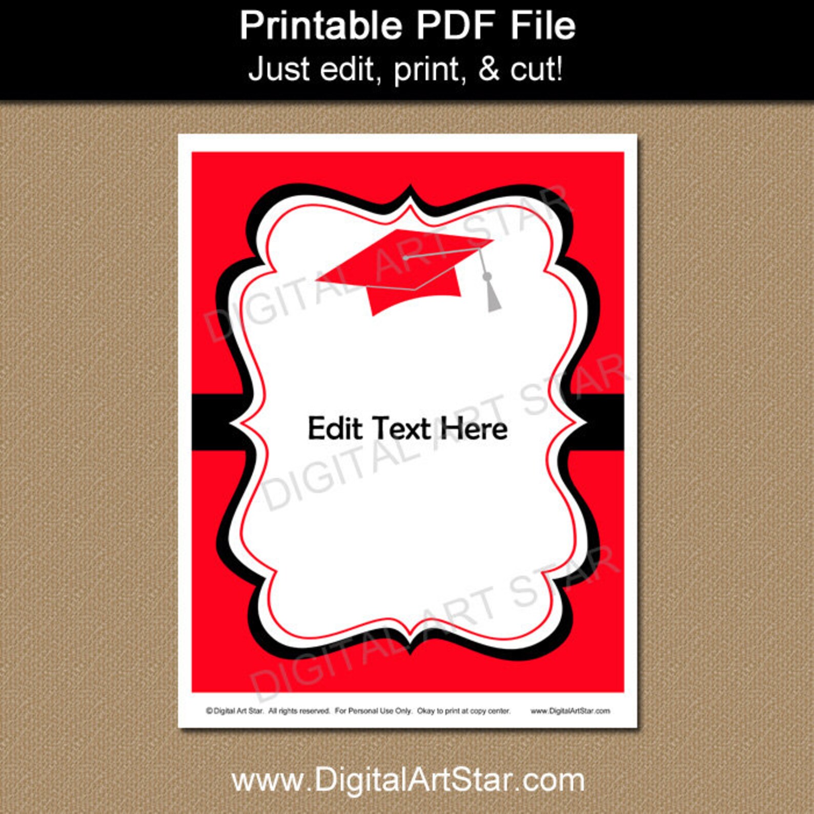 Red and Black Party Decorations EDITABLE Graduation Sign - Etsy