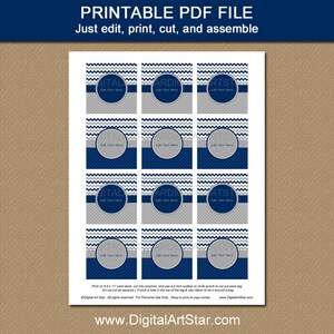 Navy and Grey Chevron Favor Tags PRINTABLE Baby Shower Tags - Etsy