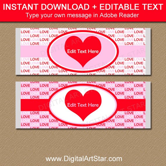 Valentines Day Chocolate Bar Wrapper Template, Pink and Red Candy Bar ...