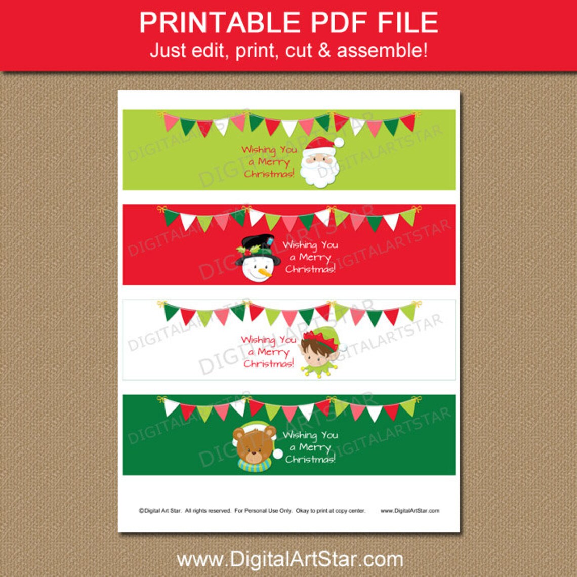 Christmas Water Bottle Labels Christmas Party Decor Kids | Etsy