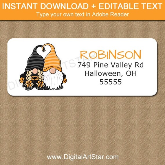 Gnome Halloween Address Labels, Gnome Couple, Halloween Couple ...